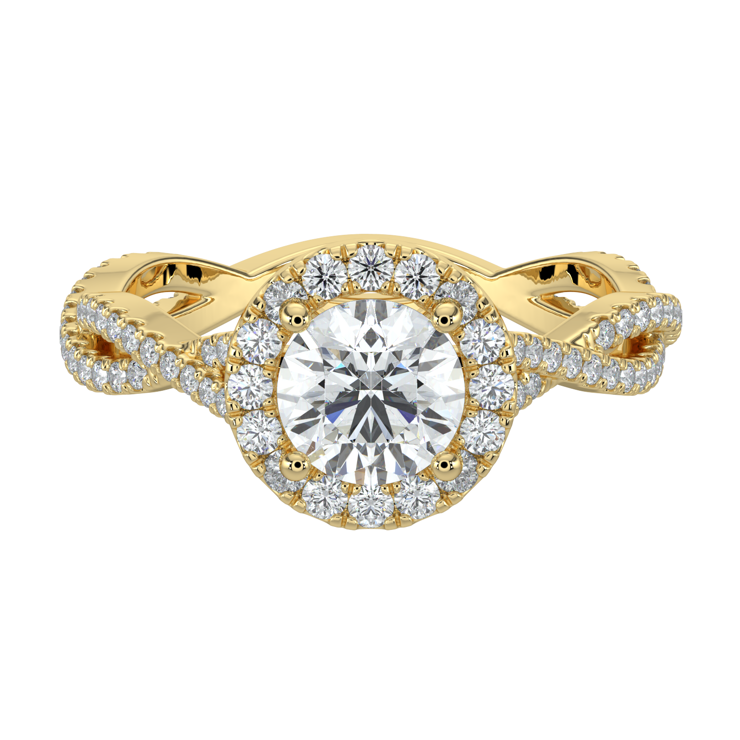 Seraphina Diamond Halo Ring with Twisted Pavé Band - Round – AYKA JEWELS